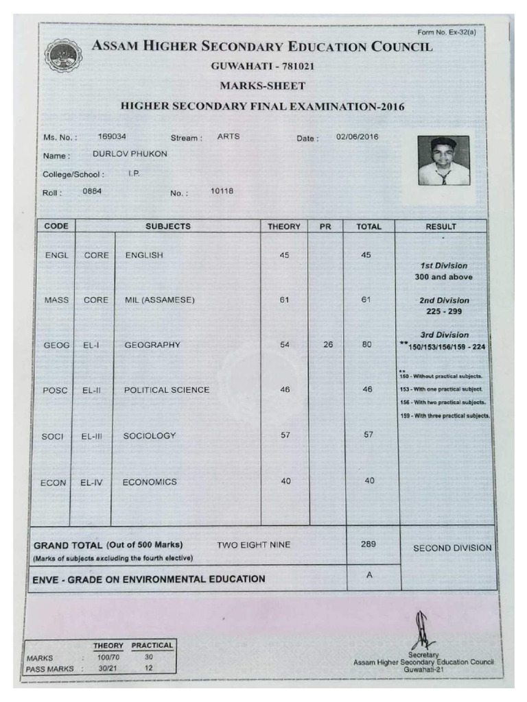 HS Marksheet PDF | PDF