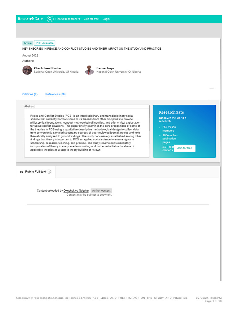 (PDF) KEY THEORIES IN PEACE AND CONFLICT STUDIES AND THEIR IMPACT ON ...