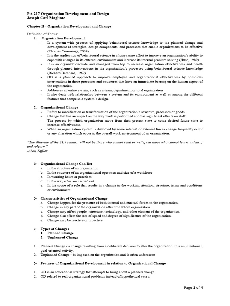 Organization Development And Change Report PDF Organization