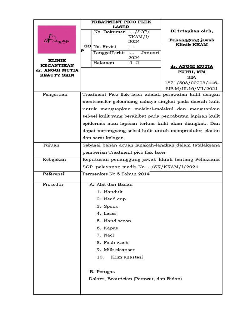 Sop Pico Flek Laser | PDF