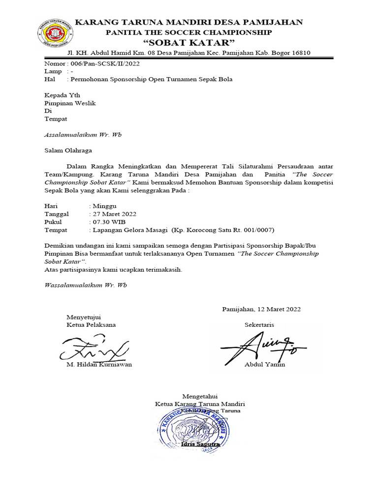 Surat Permohonan Dana | PDF