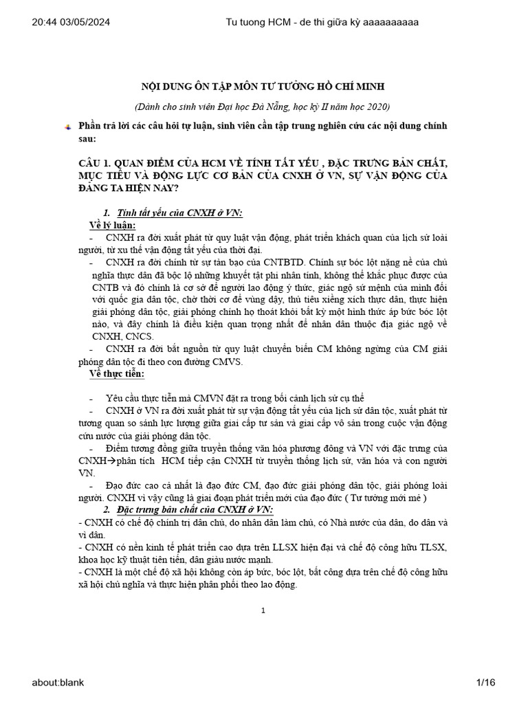 Tu Tuong HCM - de Thi Gi A K Aaaaaaaaaa | PDF