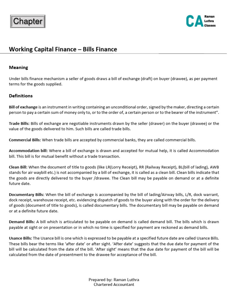 Understanding Bills Finance Mechanisms | PDF | Factoring (Finance ...