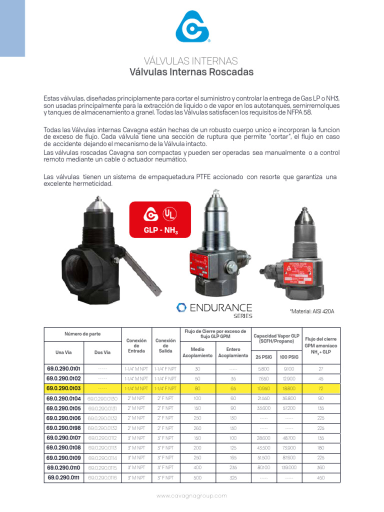 Valvula Interna (Cavagna) | PDF | Tecnologías de gas | Ingeniería mecánica