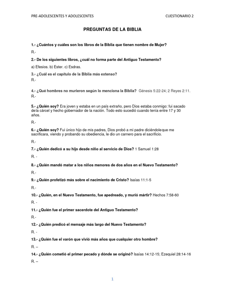 Cuestionario 2 | PDF | Viejo Testamento | Contenido bíblico