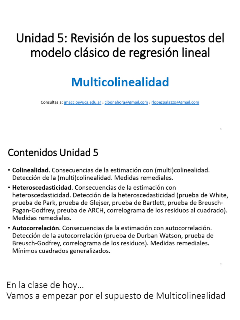 Supuestos del Modelo de Regresión Lineal | PDF | Multicolinealidad ...