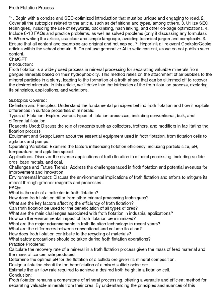 Froth Procecss | PDF | Ore | Physical Sciences