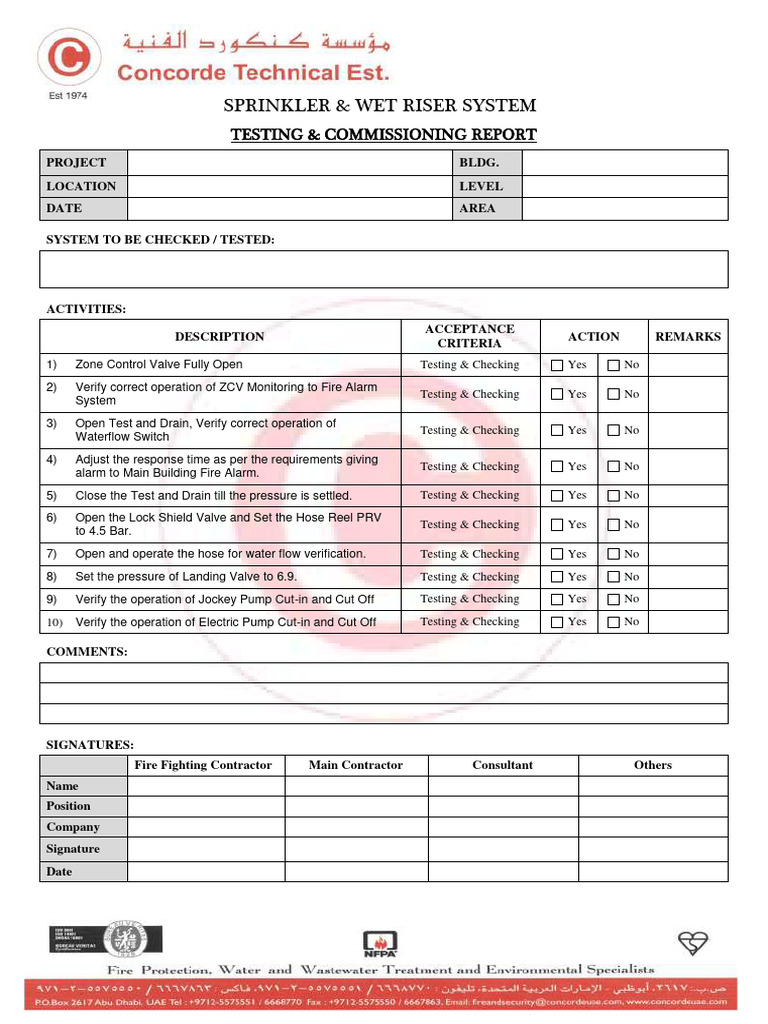 Sprinkler And Wet Riser Testing Commissioning Report Pdf