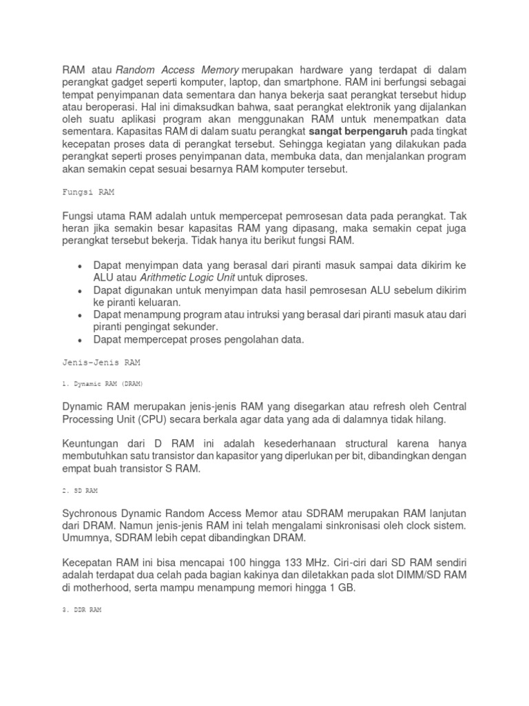 Panduan Lengkap tentang RAM dan Fungsinya | PDF | Game & Aktivitas ...