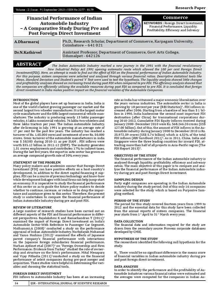 Financial Performance of Indian Auto Industry | PDF | Foreign Direct ...