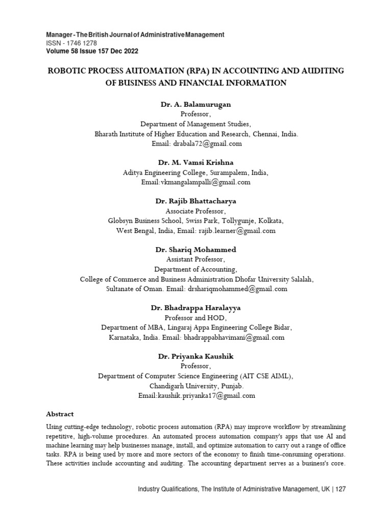 Robotic Process Automation (Rpa) in Accounting and Auditing of Business and Financial ...