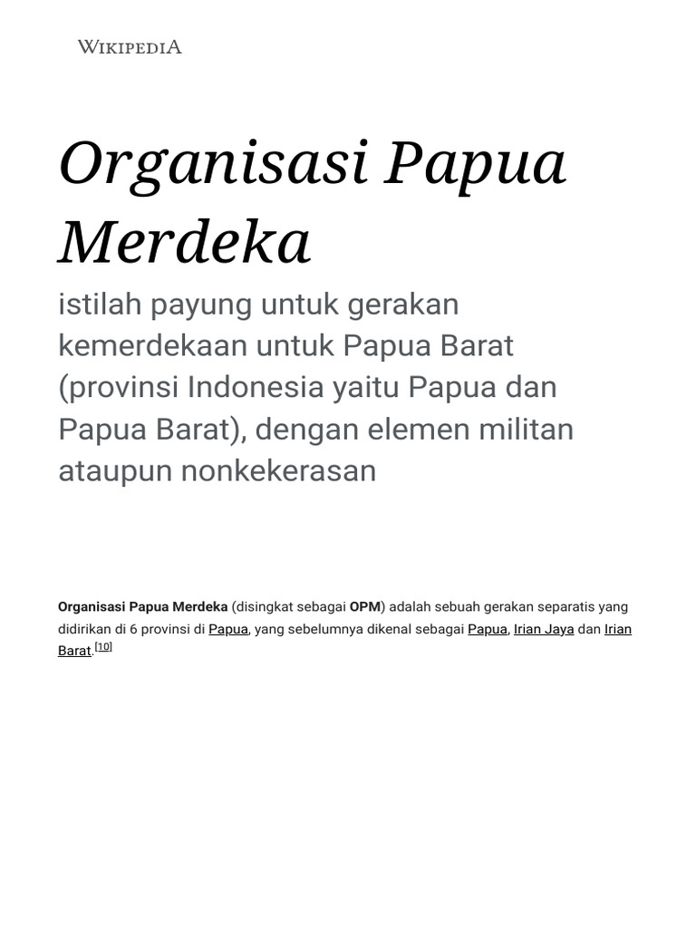Sejarah dan Gerakan OPM Papua Merdeka | PDF