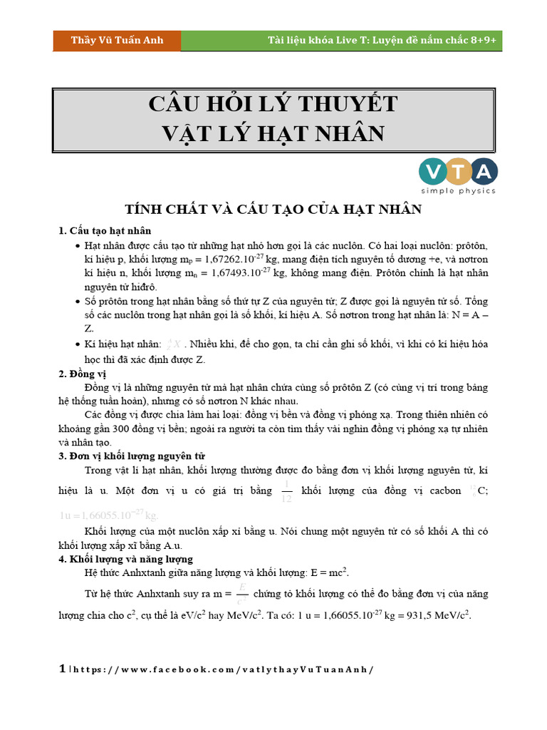 Ly Thuyet Vat Ly Hat Nhan | PDF