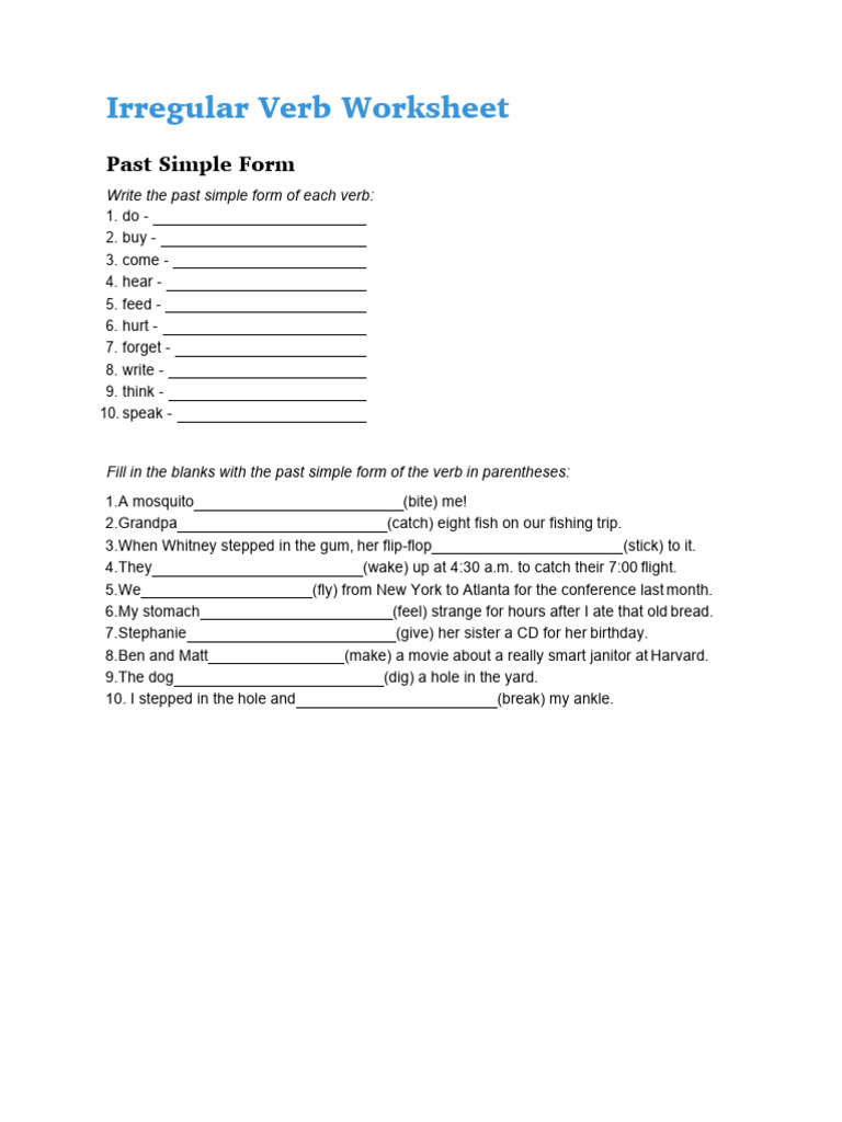 Irregular Verb Past Simple Worksheet | PDF | Linguistic Morphology