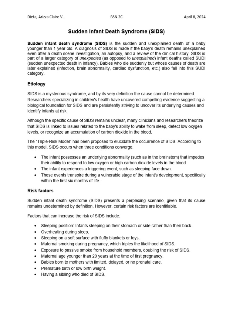 Sudden Infant Death Syndrome | PDF | Human Development | Causes Of Death