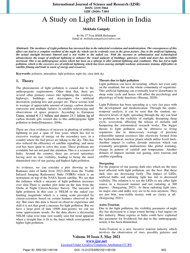 A Study on Light Pollution in India | PDF | Lighting | Compact ...