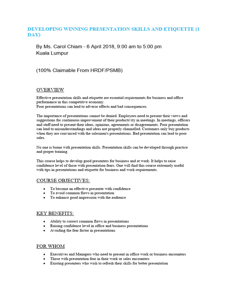 DEVELOPING WINNING PRESENTATION SKILLS AND ETIQUETTE | PDF ... DEVELOPING WINNING PRESENTATION SKILLS AND ETIQUETTE | PDF ...