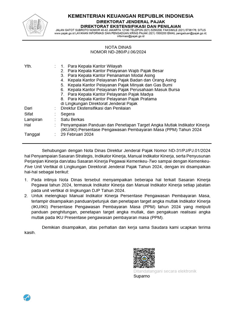 ND 280 PJ 06 2024 - Panduan Dan Penetapan Target Angka Mutlak IKU PPM Tahun 2024 | PDF