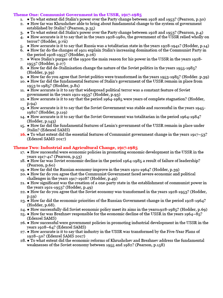 USSR Exam Questions | PDF | Soviet Union | World Politics