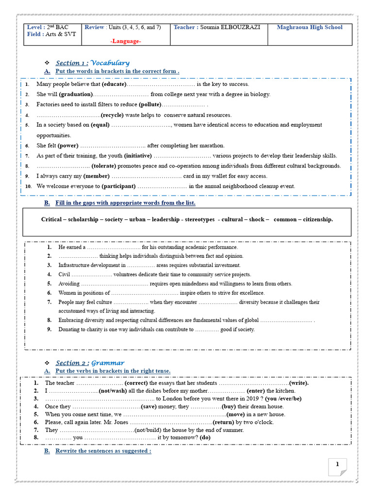 Review Language 2nd Bac | PDF