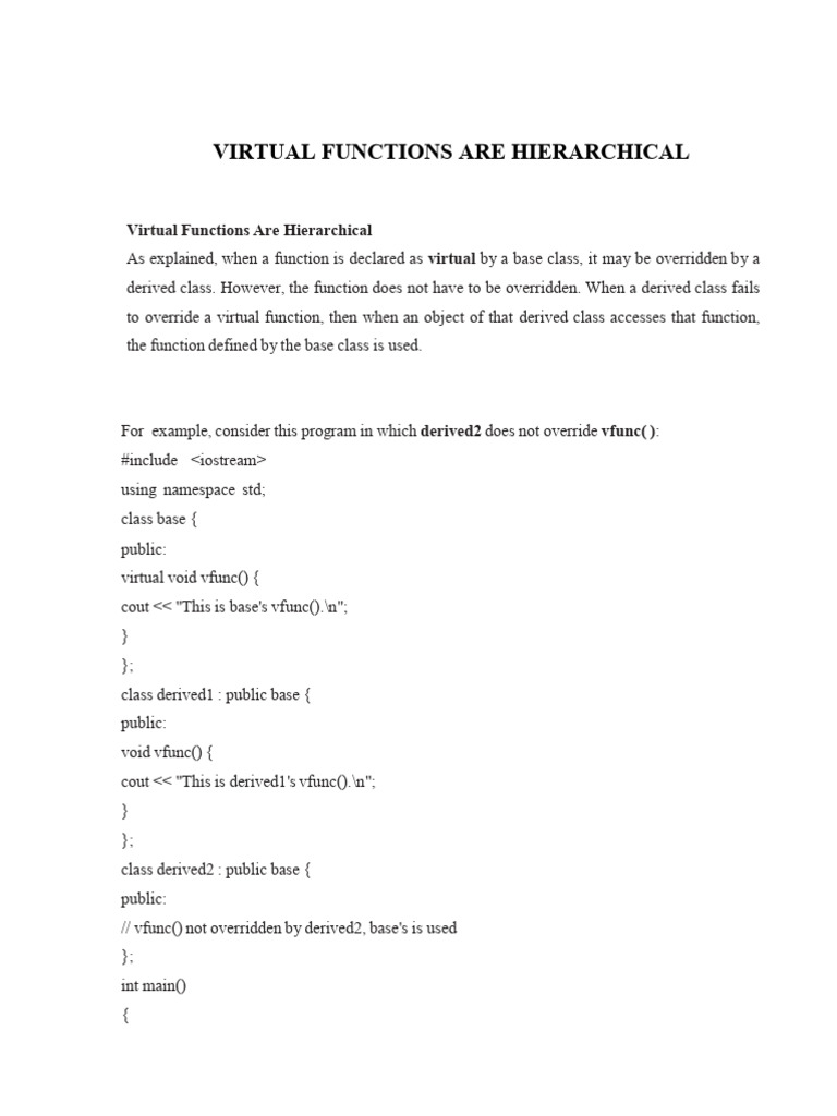 Virtual Functions Are Hierarchical | PDF | Inheritance (Object Oriented Programming) | Object ...