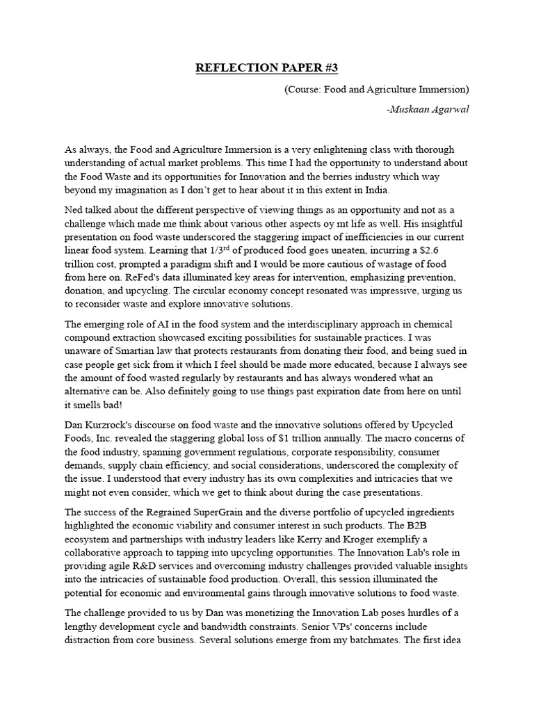 REFLECTION PAPER 3_Food and Nutrition_MBA | Download Free PDF ...