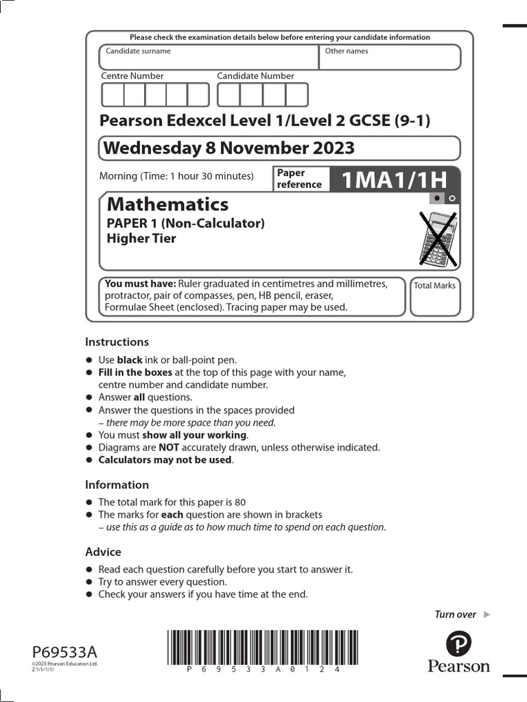 November 2023 Edexcel Maths Paper 1 | PDF | Area | Mathematics
