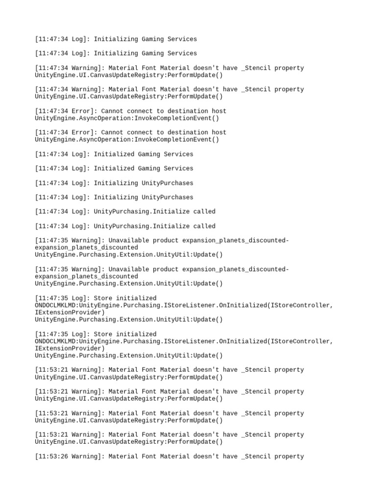 Unity Gaming Services Error Log | PDF | Computers