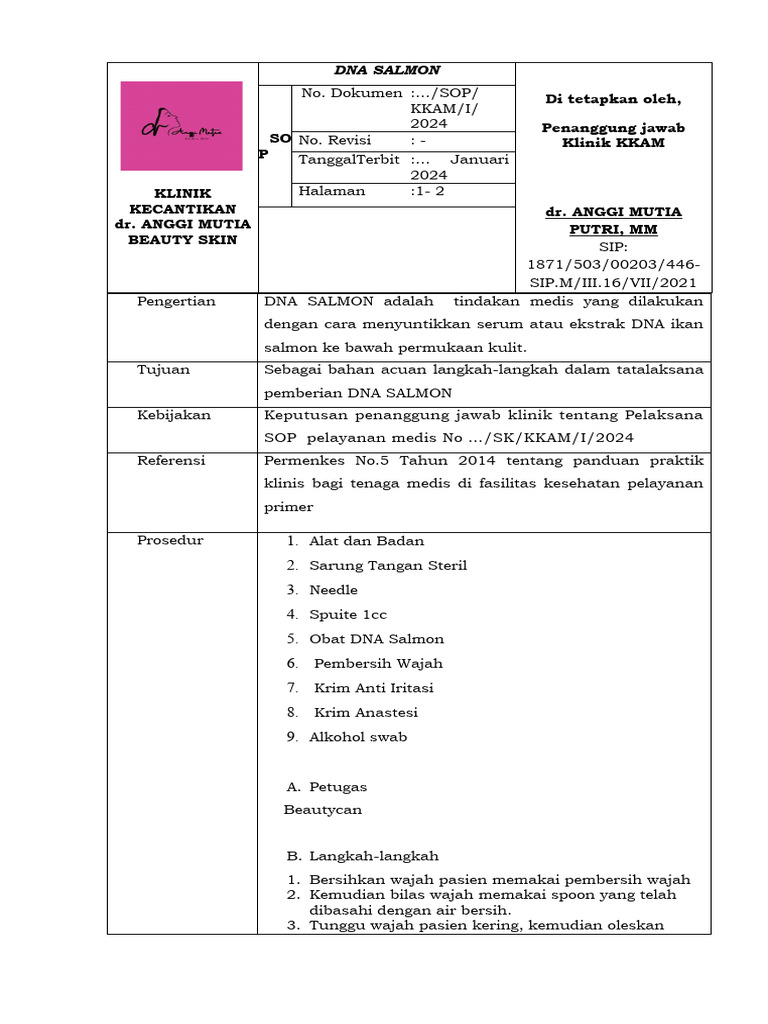 Prosedur Injeksi DNA Salmon Klinik Kecantikan | PDF | Pengembangan Diri ...