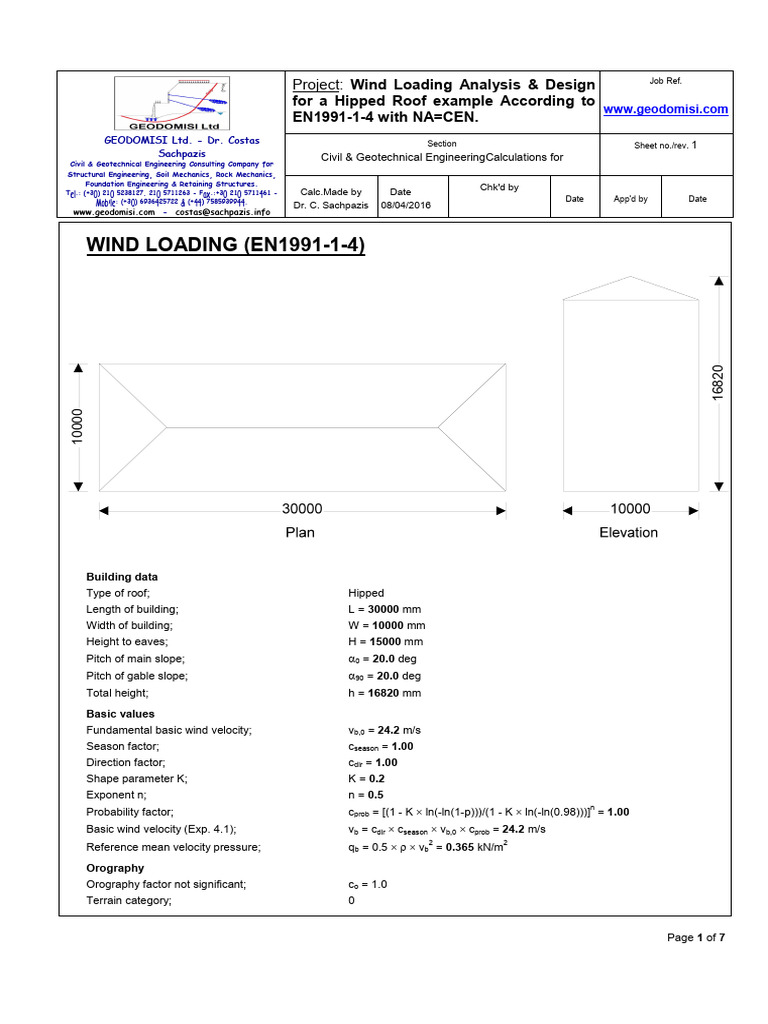 Sachpazis - Wind Loading Analysis - Design For A Hipped Roof Example According To En1991 1 4 ...