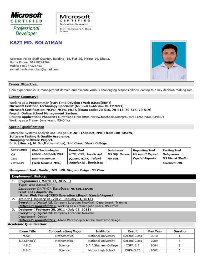 SOLAIMAN C# Asp MVC SQL Programmer V3 51 230827 122457 | PDF | World ...