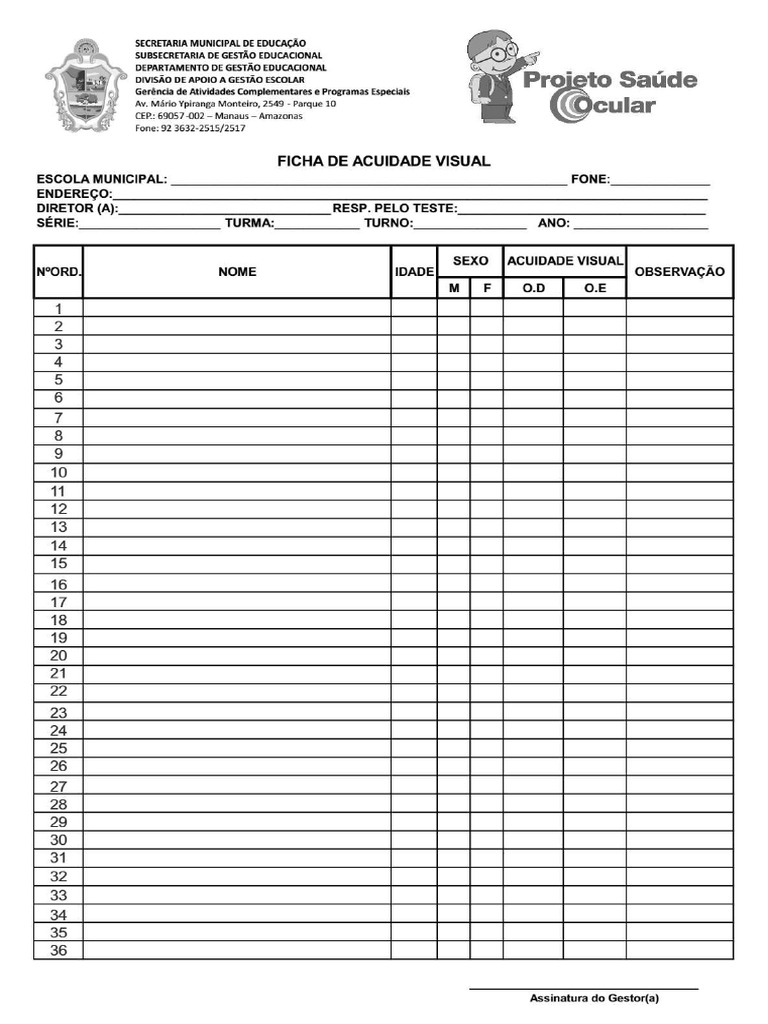 Fichario Teste Acuidade Visual | PDF