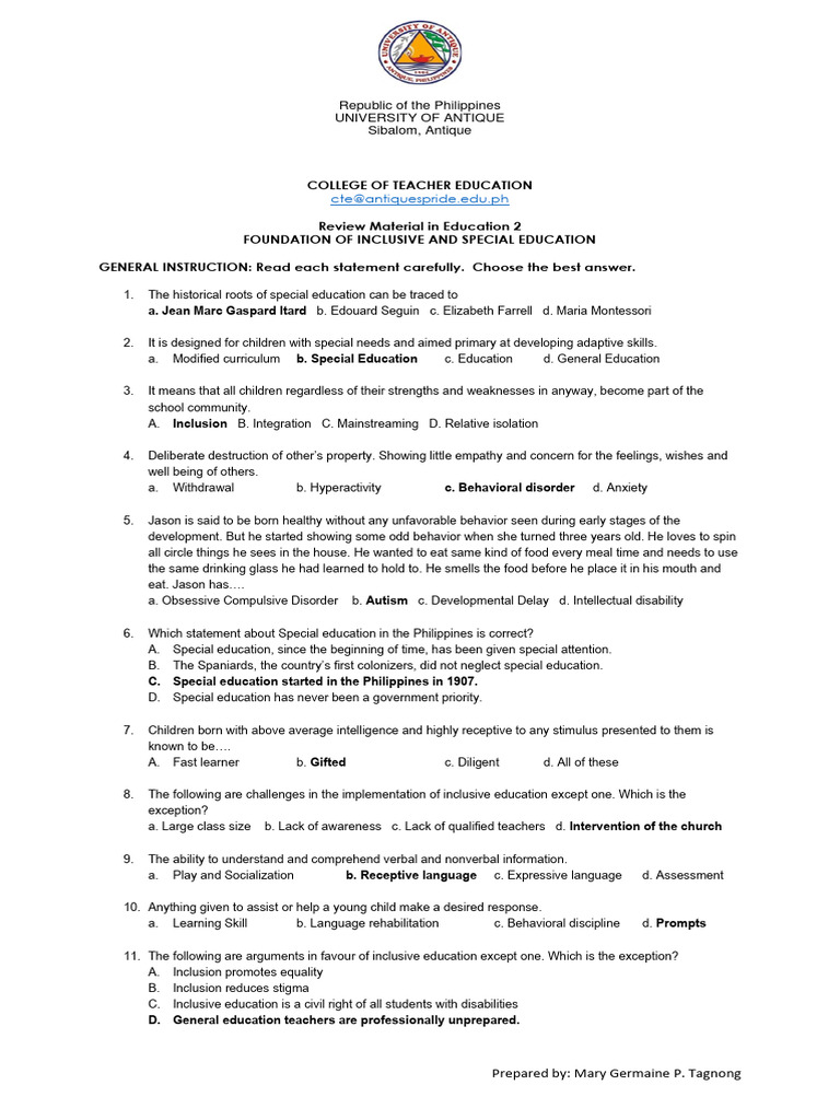 Education 2 Review Material | Download Free PDF | Special Education ...