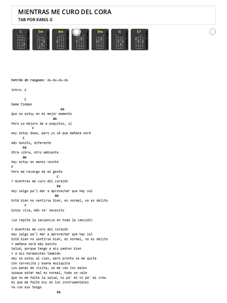 Ukulele Tabs: Mientras Me Curo del Cora | PDF