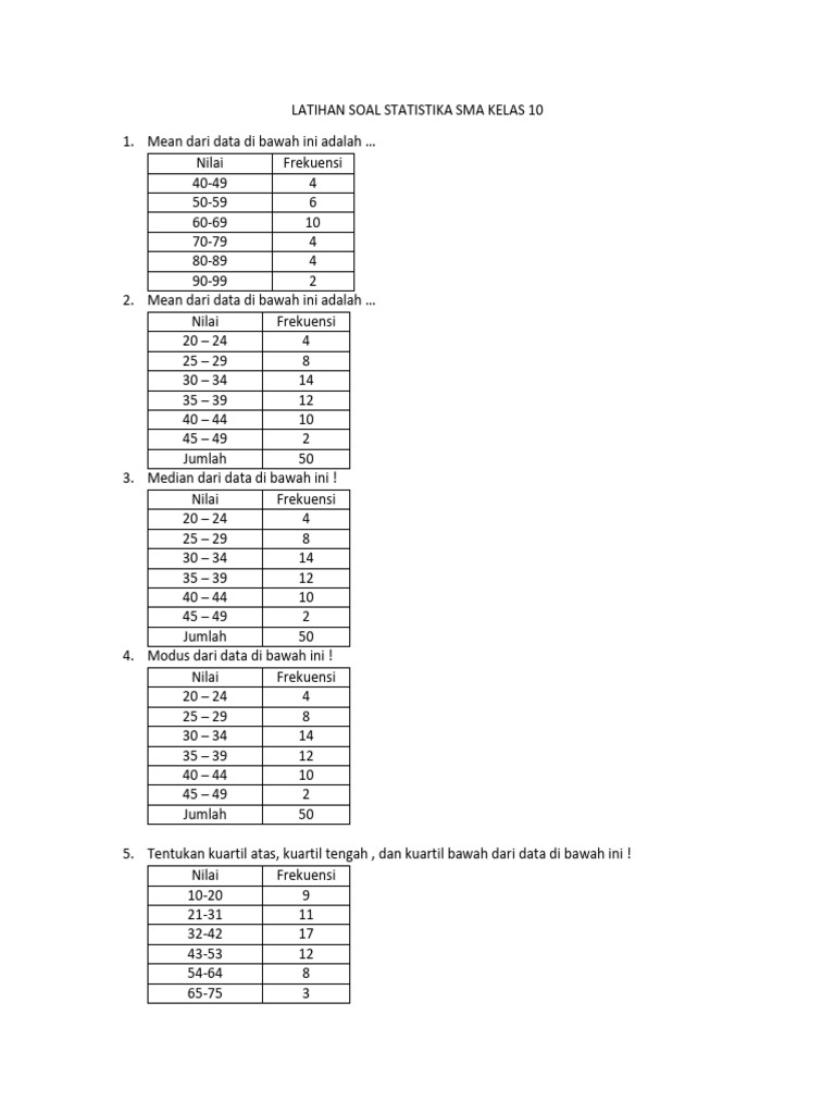 Latihan Soal Statistika Sma Kelas 10 | PDF