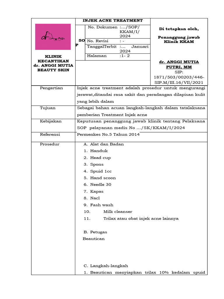 Sop Injek Acne | PDF