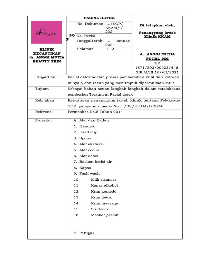 Sop Facial Detox | PDF