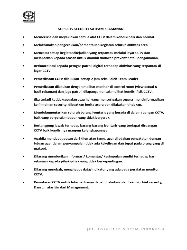 Sop CCTV Security 2024 | PDF | Komputer