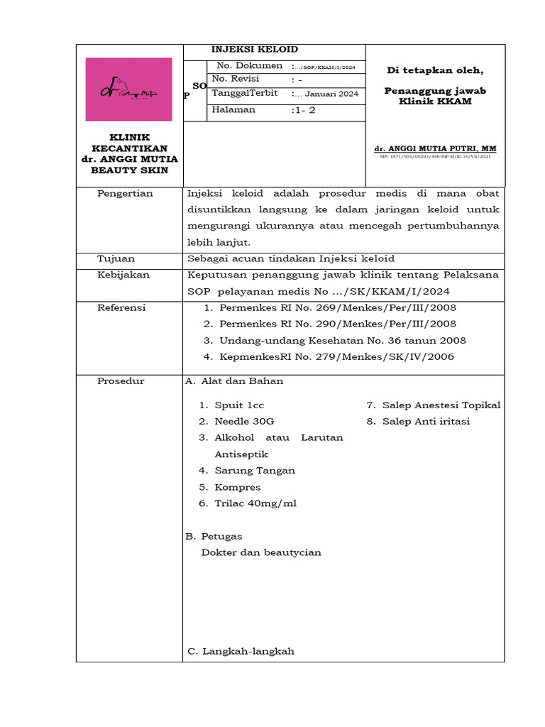 Prosedur Injeksi Keloid di Klinik | PDF