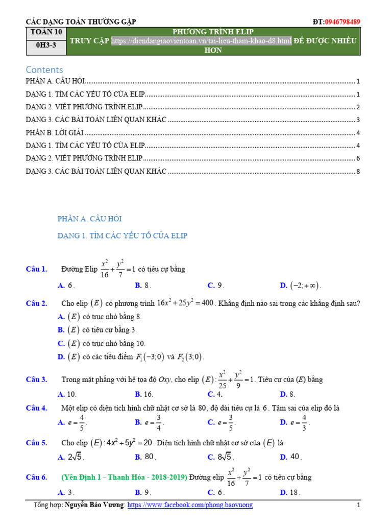 0H3-3 Phương Trình Elip | PDF