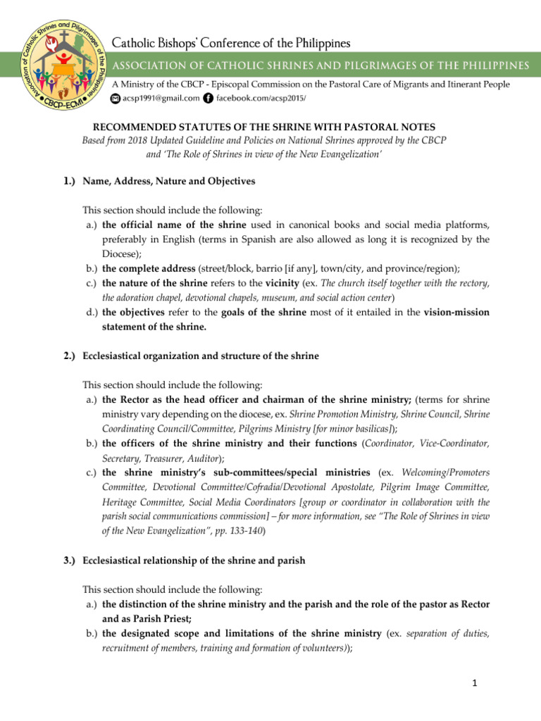 Shrine Statutes and Pastoral Guidelines | PDF | Parish | Christian ...