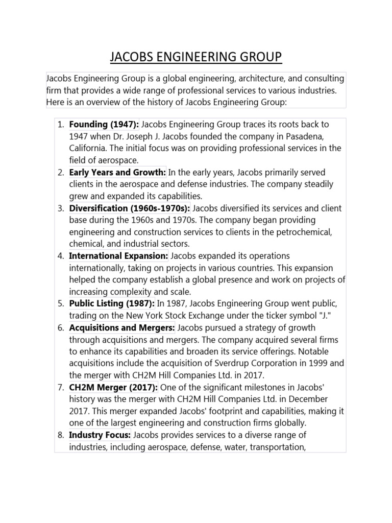 Jacobs Engineering Group | PDF | Mergers And Acquisitions | Engineering