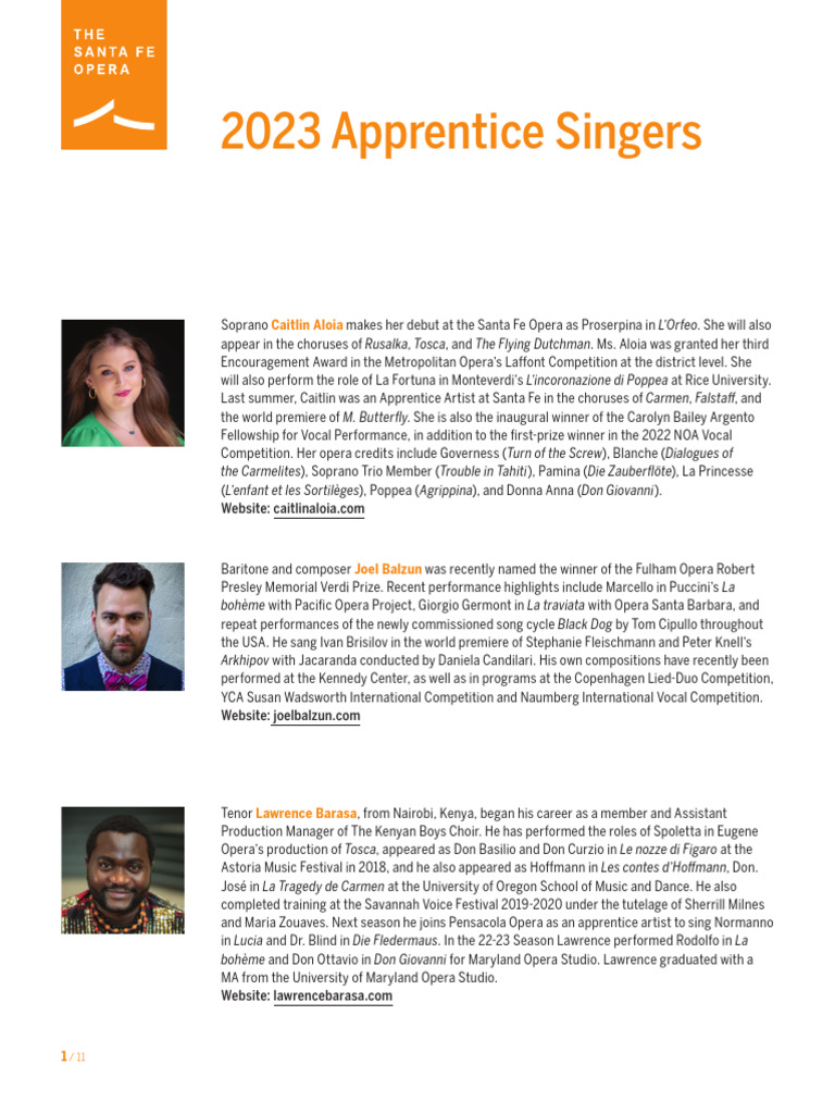 2023 Santa Fe Opera Apprentice Singers | PDF | Opera | La Traviata
