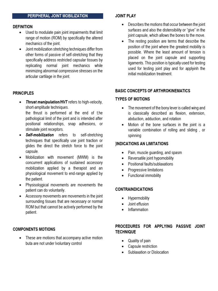 Peripheral Joint Mobilization | PDF | Anatomical Terms Of Motion | Joint