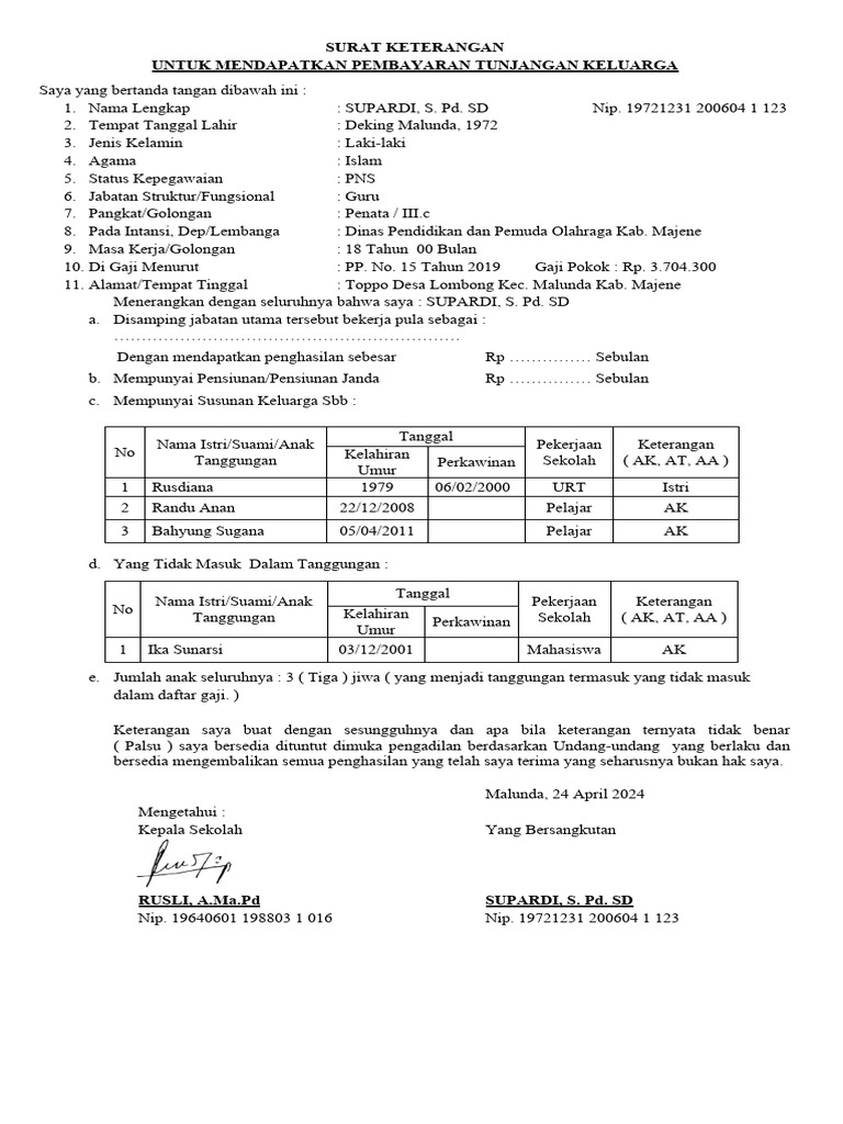 Tunjangan Keluarga KP4 | PDF
