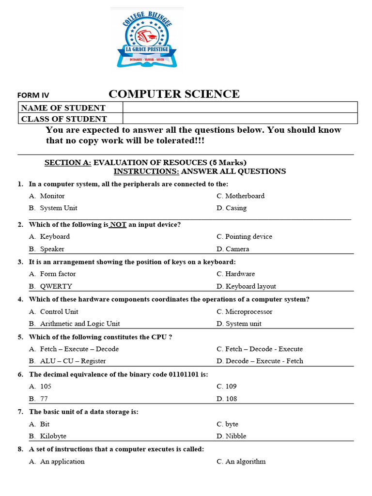 CSC F4 2023-2024 | Download Free PDF | Central Processing Unit | Computer Hardware