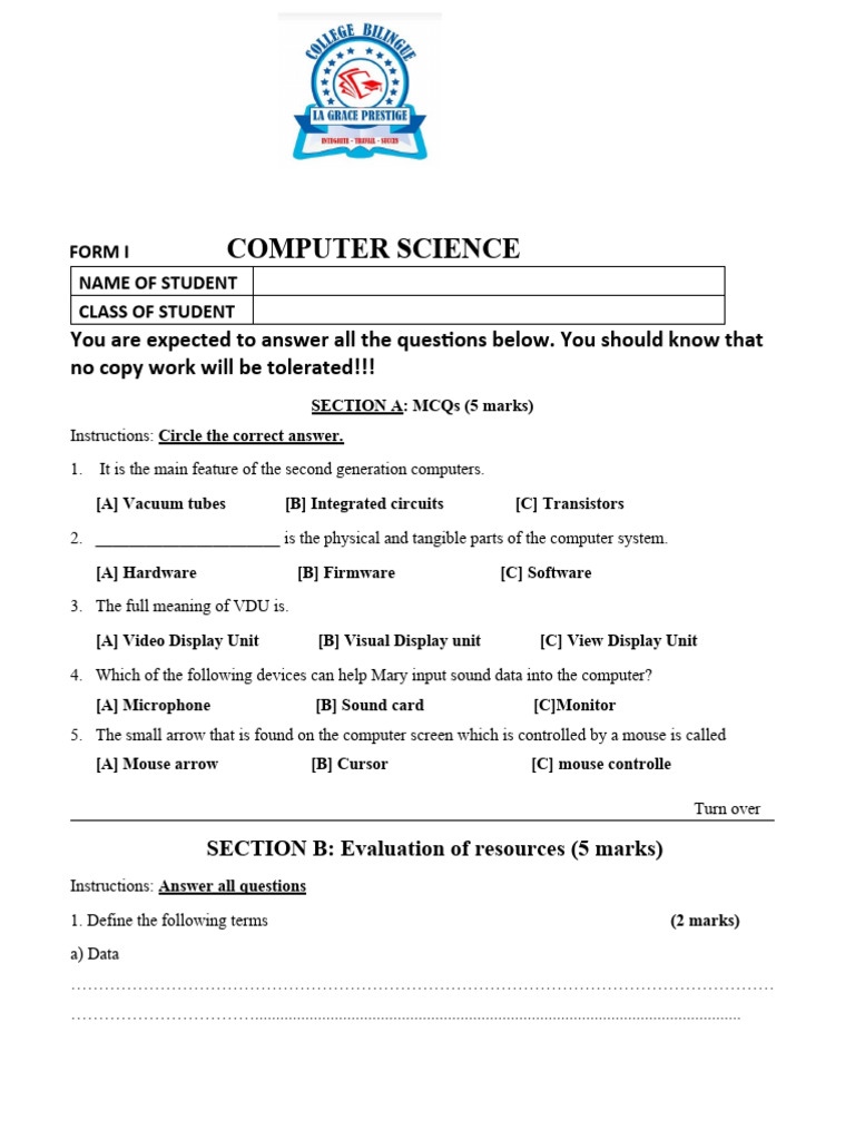 Form One 3 Seq | PDF | Computer Monitor | Information And Communications Technology