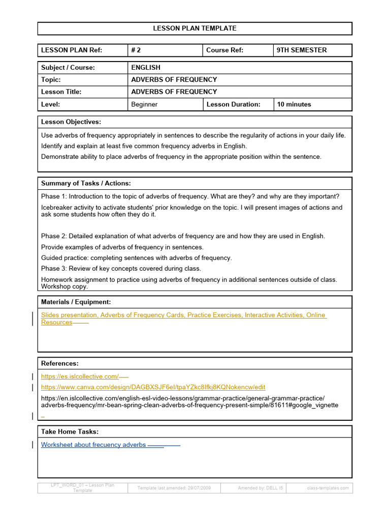 Lesson Plan Template 2nd Microclass | PDF