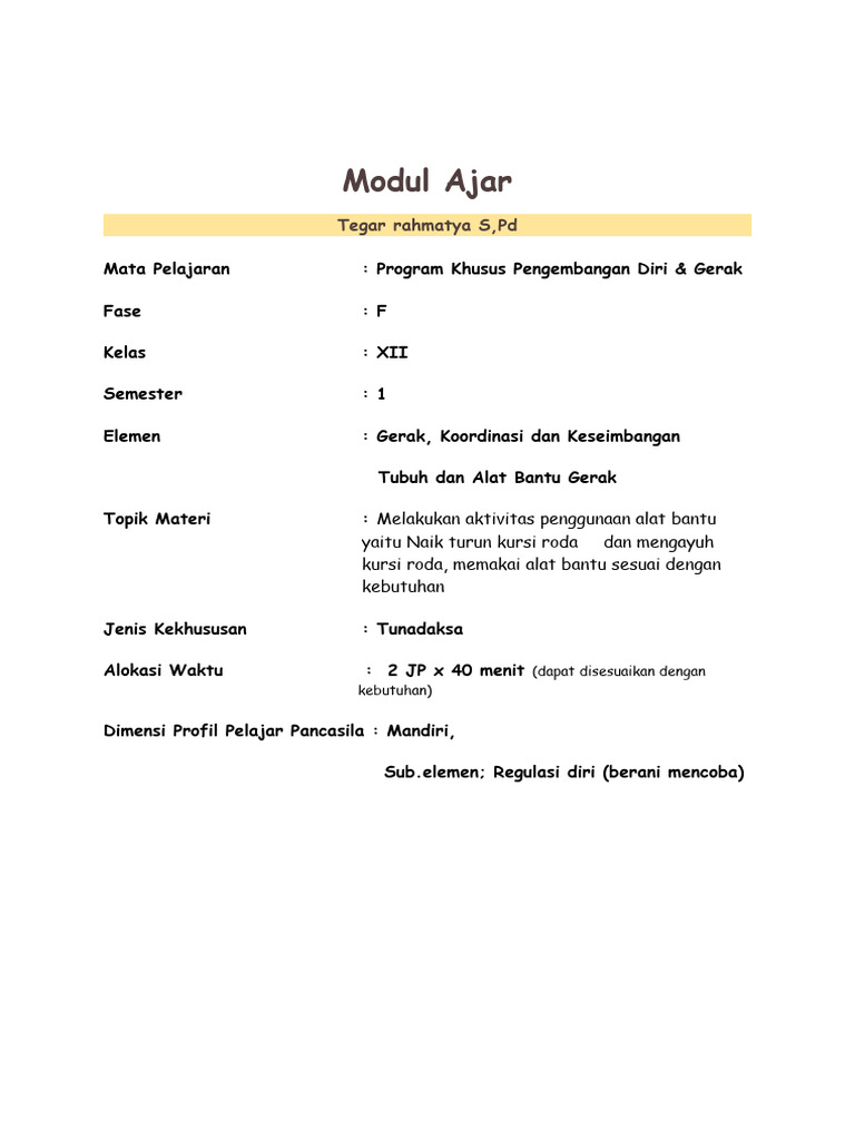 Draf 2 MA - Tegar - Progsus D - Pengembangan Diri Dan Gerak - XII | PDF