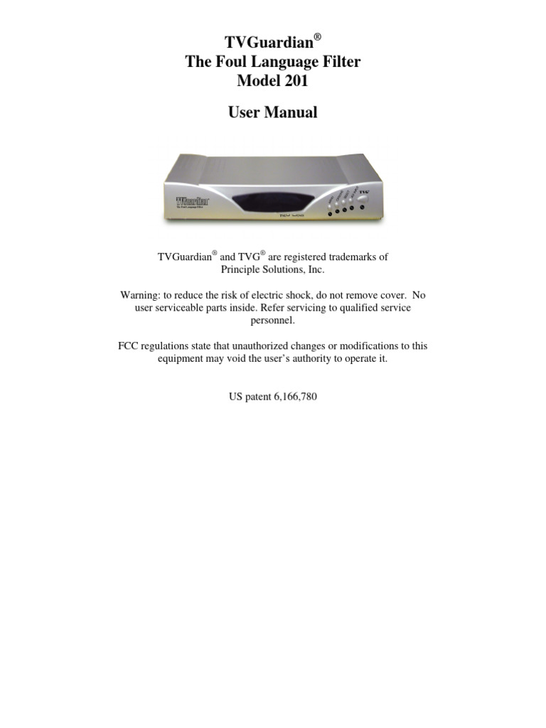 Tvguardian The Foul Language Filter Model 201 User Manual | PDF | Cable ...
